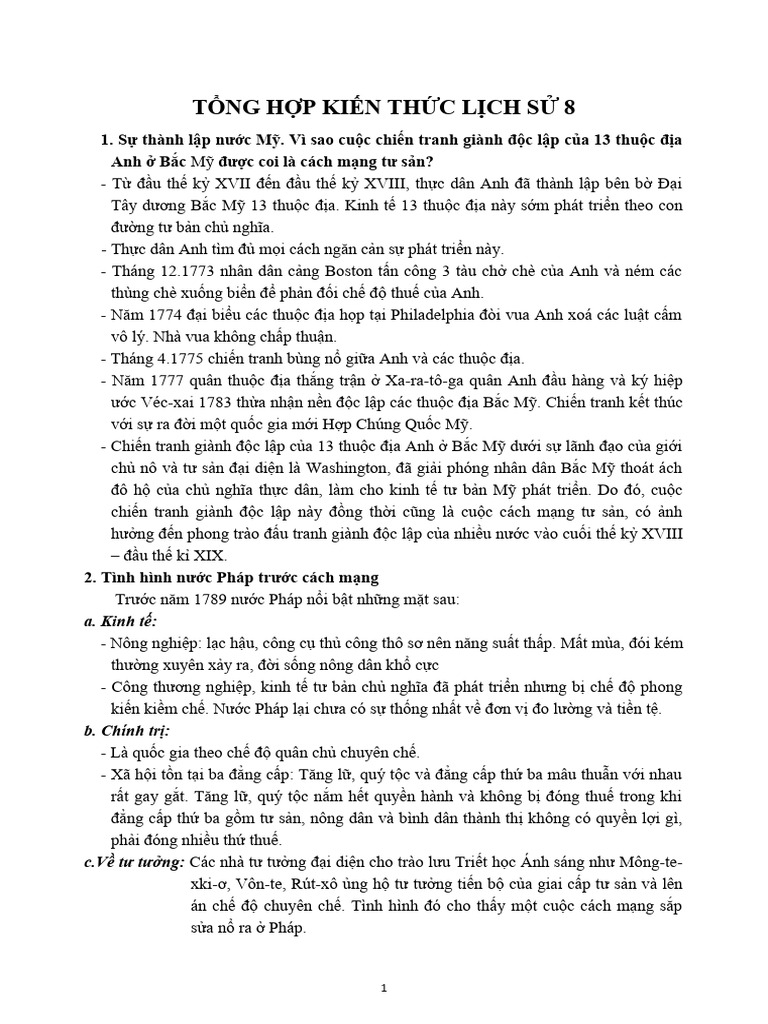 Tong Hop Kien Thuc Lich Su 8 | PDF