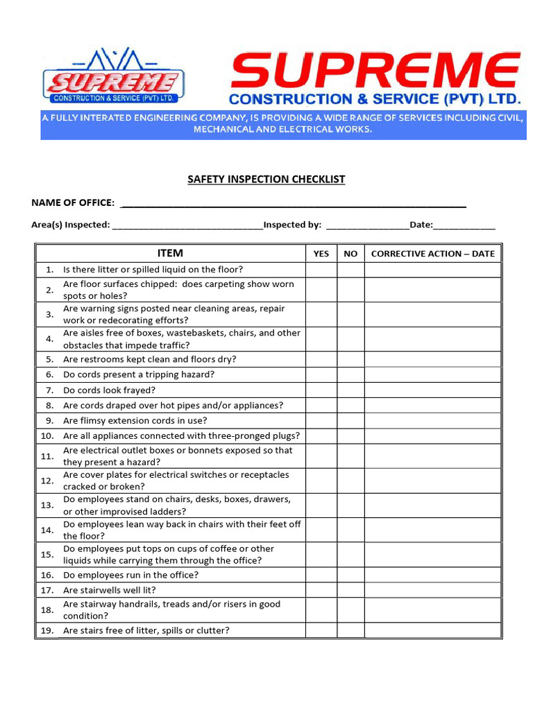 3 - Safety - Inspection - Checklist | PDF | Stairs | Fires