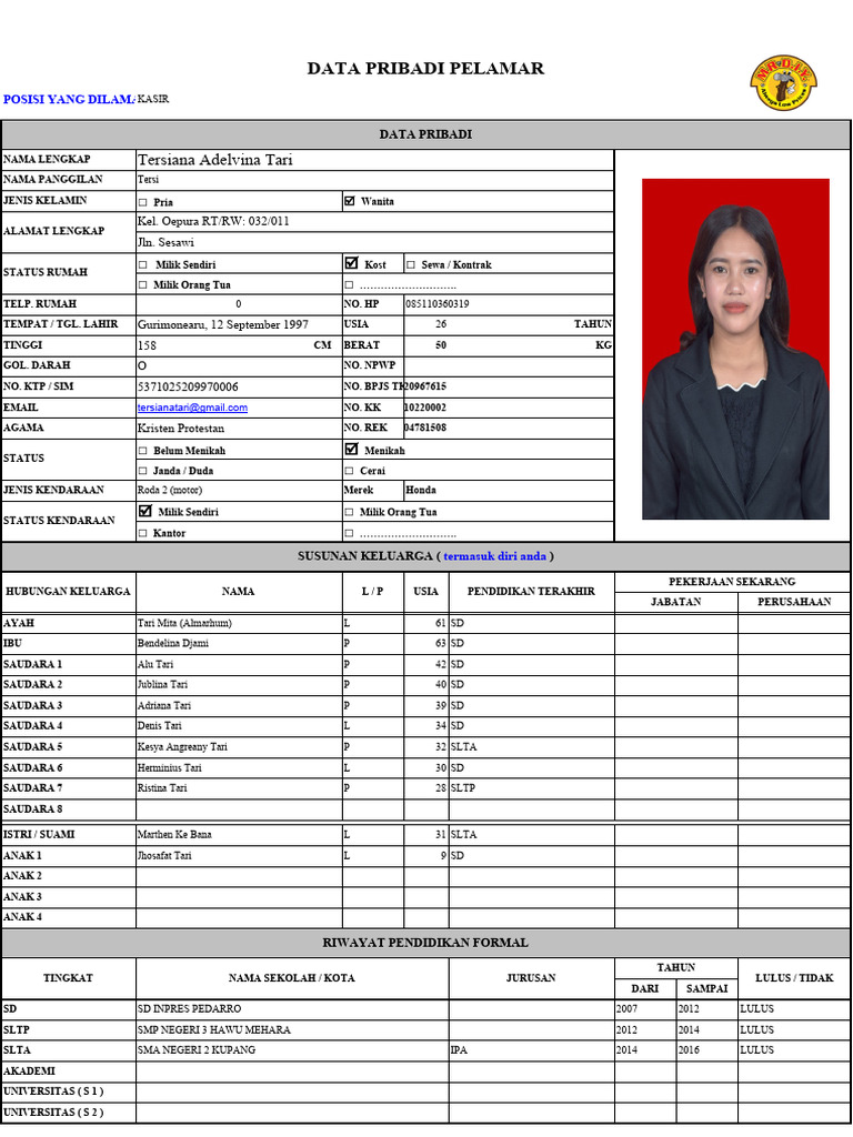 Form Data Diri Pelamar - Store | PDF
