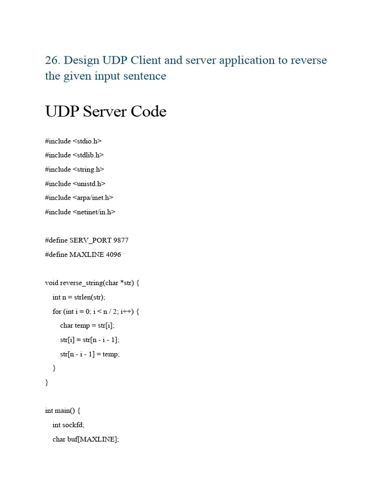 UDP Server Client Application Reverse A String | PDF | Teaching Methods & Materials | Computers
