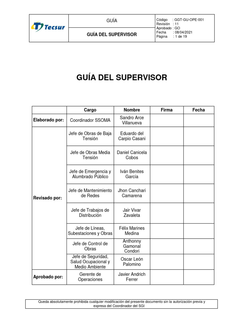 GGT-GU-OPE-001 (11) Guía del Supervisor | PDF | Residuos | Seguridad y salud ocupacional