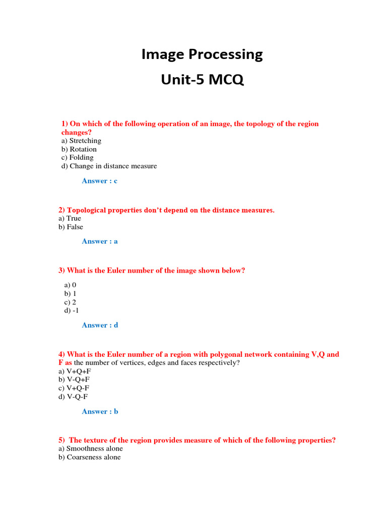 Image Processing - Unit - 5 - MCQ | PDF | Data Compression | Code