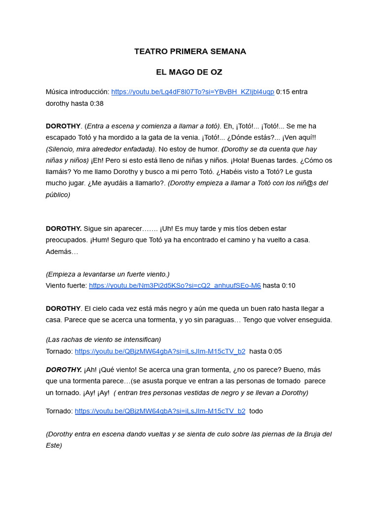 Guión El Mago de Oz | PDF | Dorothy Gale | Wizard Of Oz (Personaje)