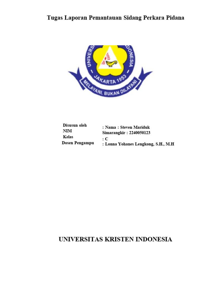 Steven Simarangkir - TUGAS HAPID - LAPORAN PEMANTAUAN SIDANG PIDANA | PDF