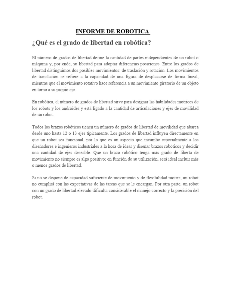 Informe de Robotica | Descargar gratis PDF | Robot | Robótica