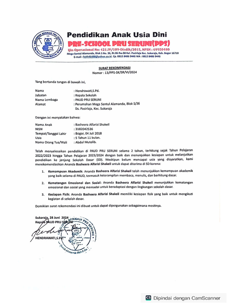 Surat Rekomendasi | PDF