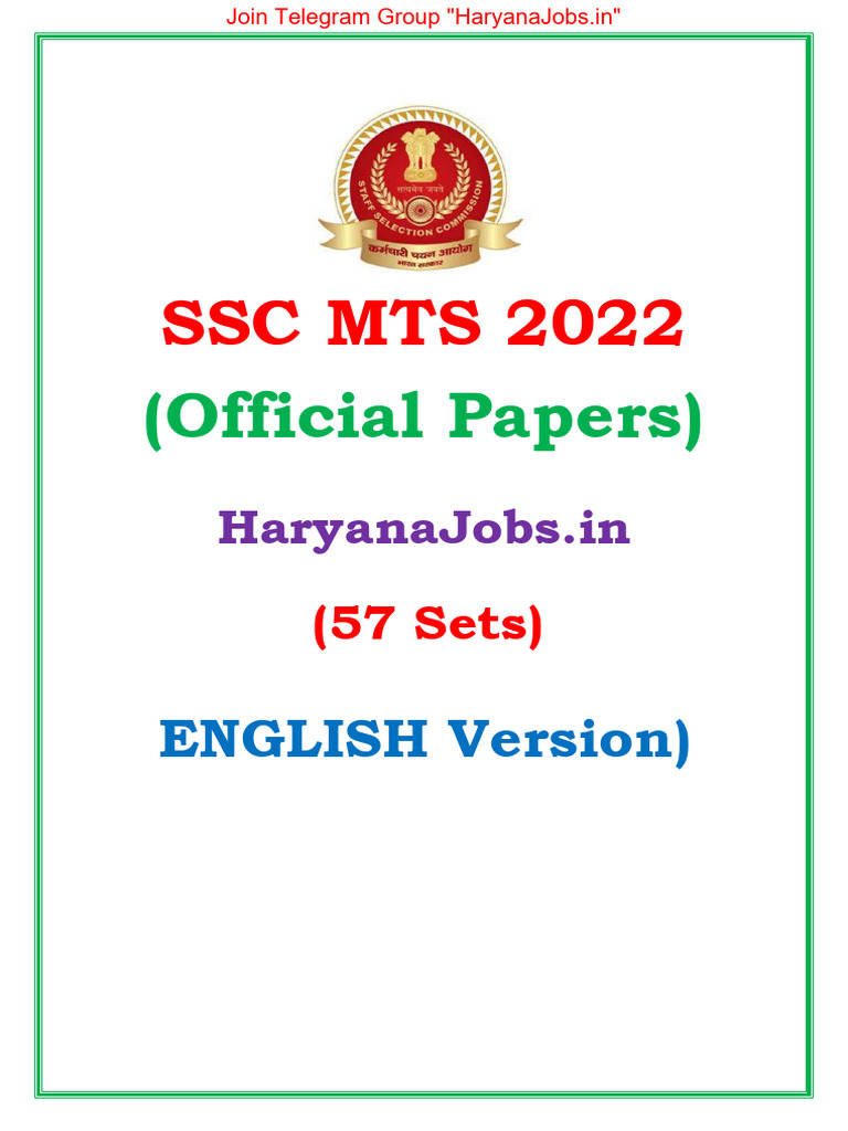 SSC MTS 2022 Question Papers With Answer Key May June 2023 English ...