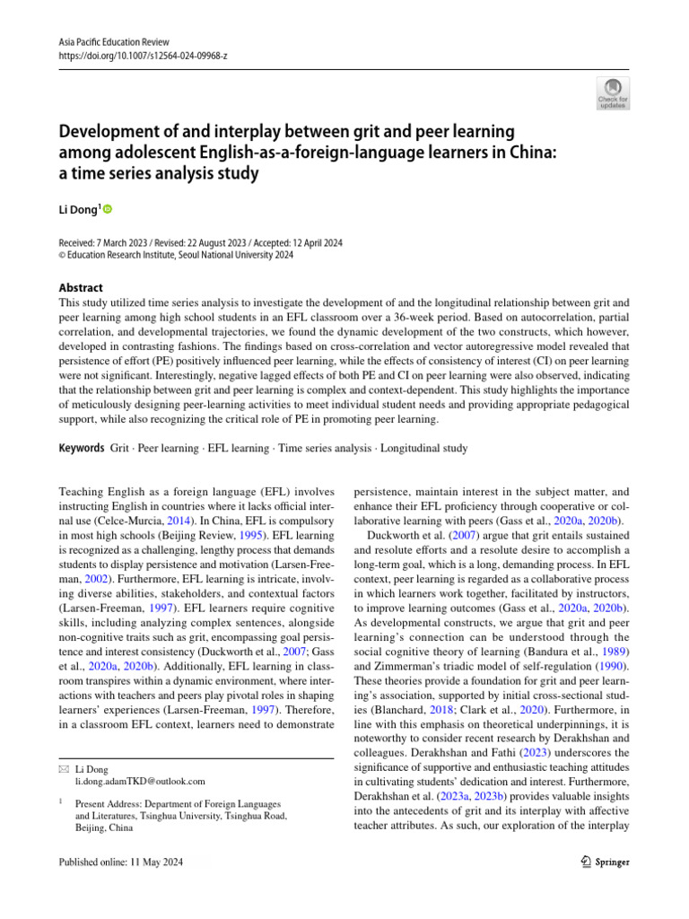 Grit and Peer Learning in EFL Students | PDF | Grit (Personality Trait ...