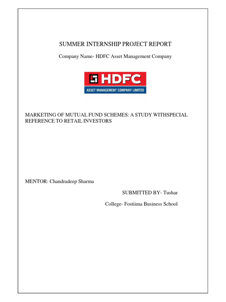 Tushar's Internship Project Report | PDF | Investment Fund | Mutual Funds