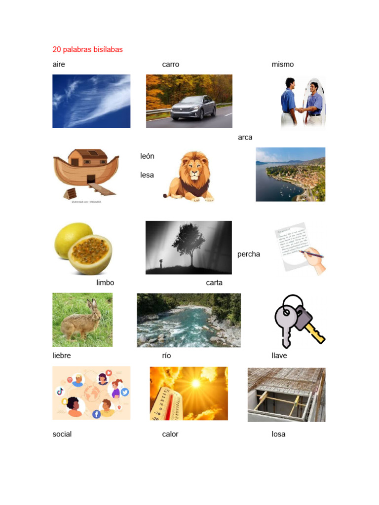 20 Palabras Bisílabas | PDF
