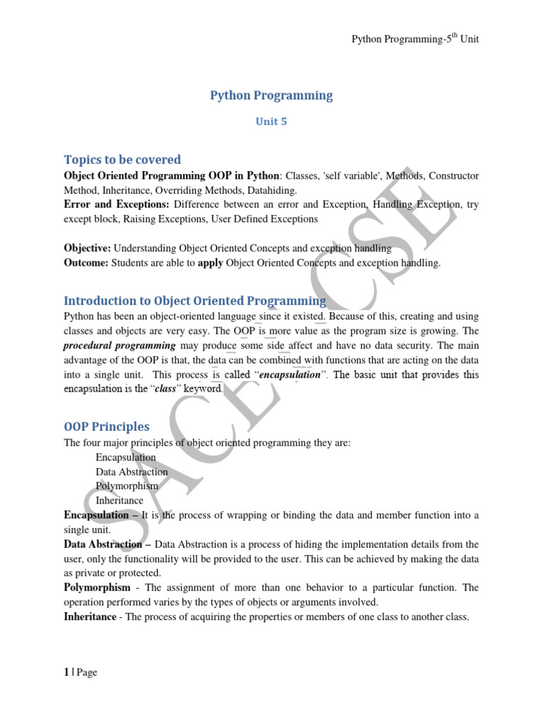 UNIT-5 Edited | PDF | Object Oriented Programming | Class (Computer Programming)