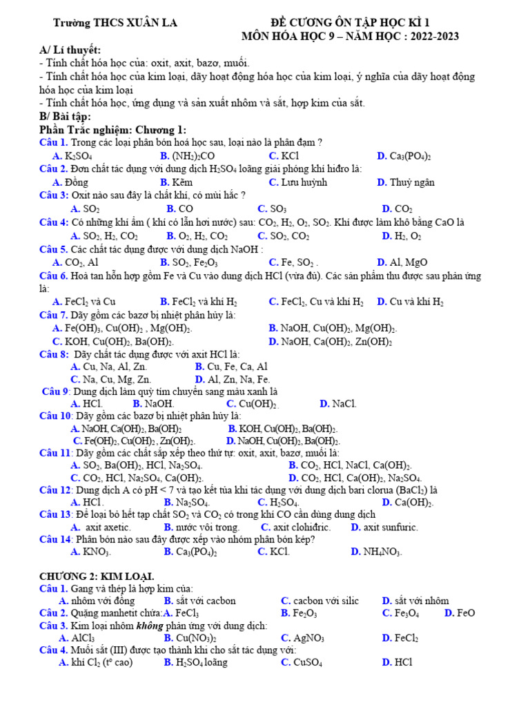 ĐC Hóa 9 Kì 1 Nam 22-23 | PDF