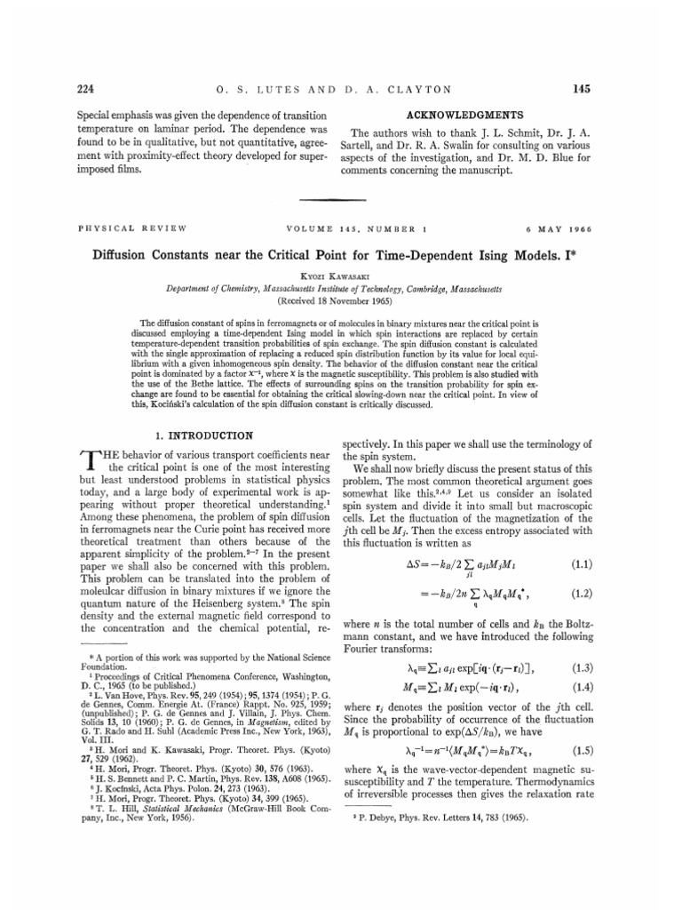 Diffusion Constants Near The Critical Point For Time-Dependent Ising ...