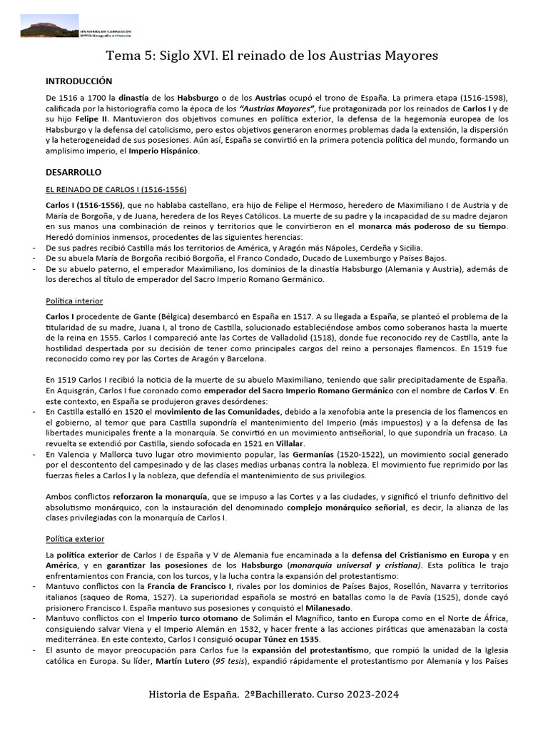 Tema 5. Siglo XVI_ Los Austrias Mayores | Descargar gratis PDF | Casa de los Habsburgo | Imperio ...