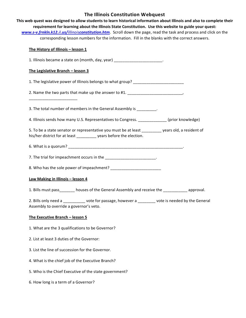 The Illinois Constitution Webquest | PDF | Illinois | Government