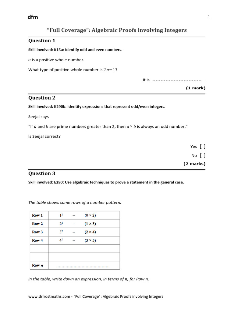 Full Coverage Algebraic Proofsinvolving Integers | PDF | Numbers | Integer