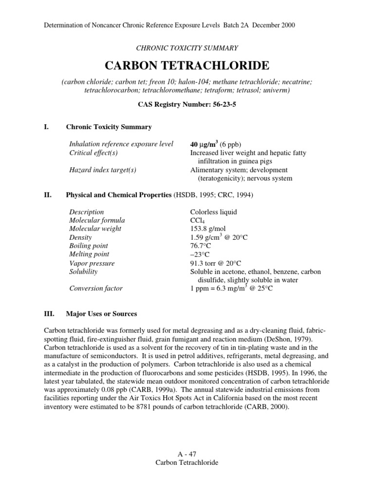 Carbon Tetrachloride Chronic Toxicity Summary | PDF | Toxicity ...