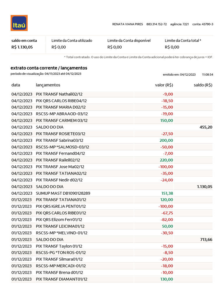 Itau Extrato 112023 | PDF