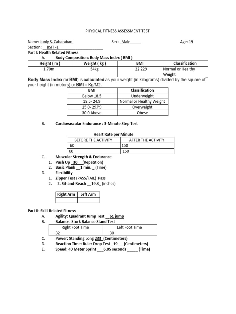 Physical Fitness Assessment Test | PDF