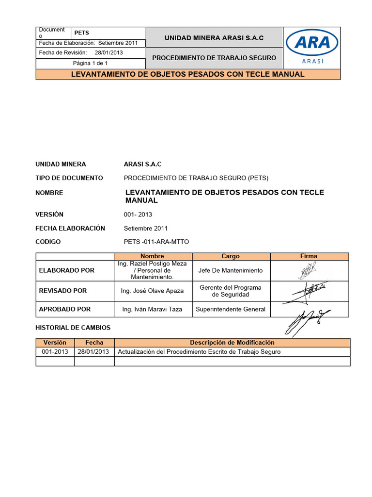 Pets - 011-Ara-Mtto Levantamiento de Objetos Pesados Con Tecle Manual ...