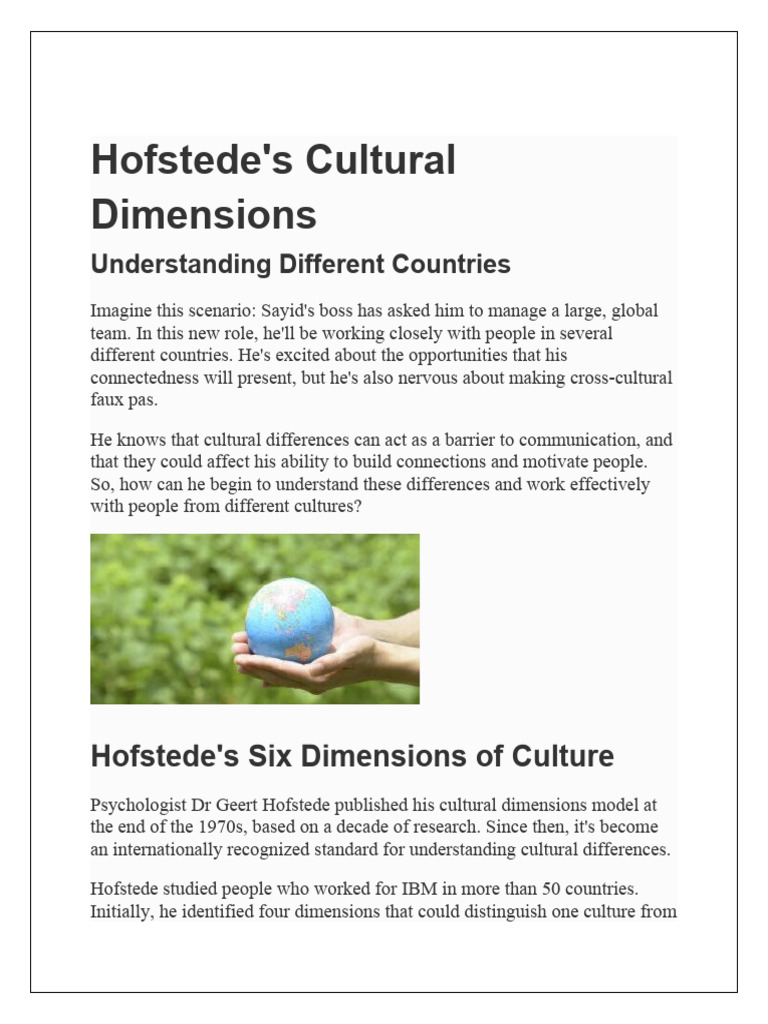 Hofstede Model | PDF | Psychological Concepts | Liberal Arts Education