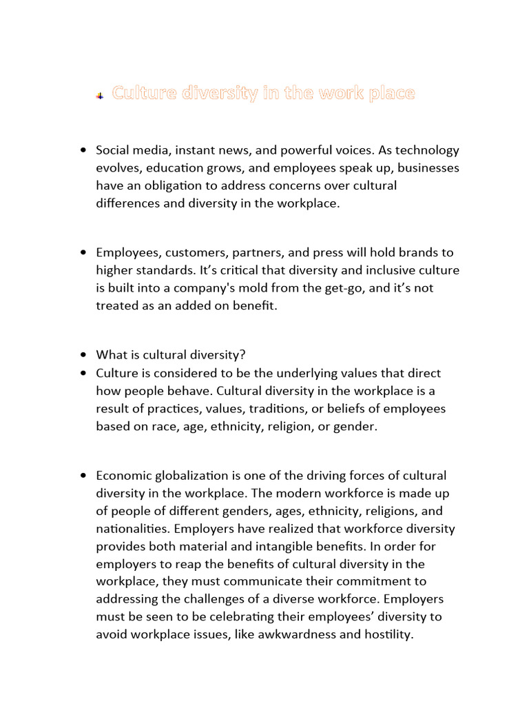 Cultural Diversity in the Workplace Guide | PDF | Diversity (Business ...