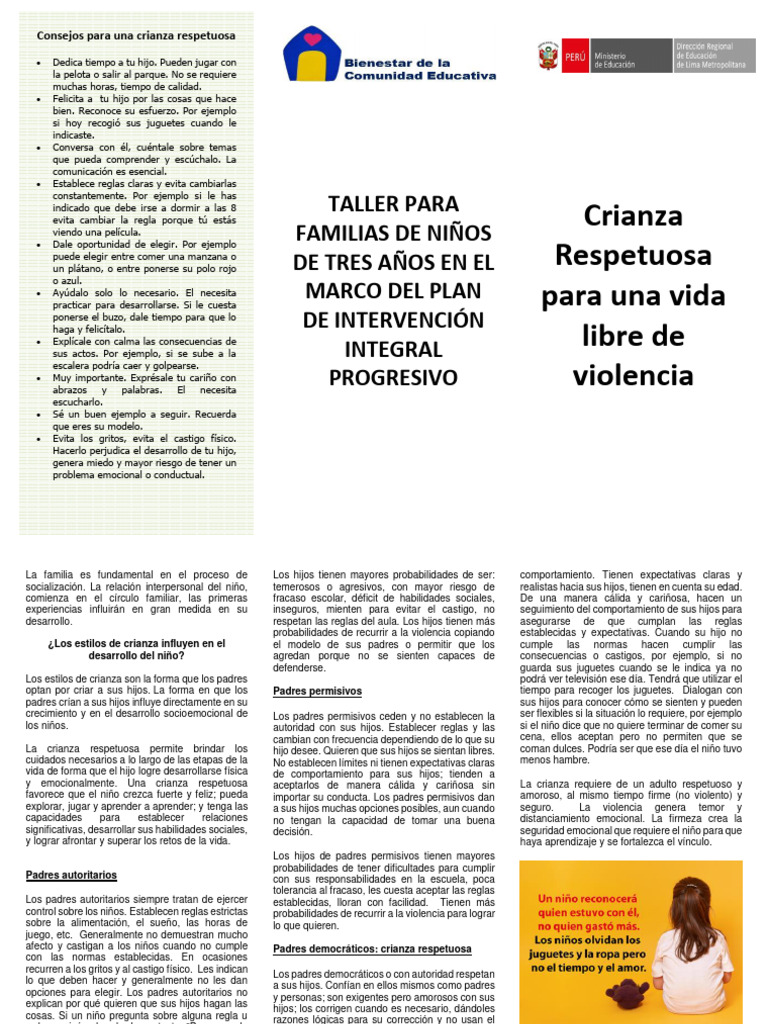 Triptico Crianza Respetuosa para una vida libre de violencia ok | PDF | Comportamiento | Violencia