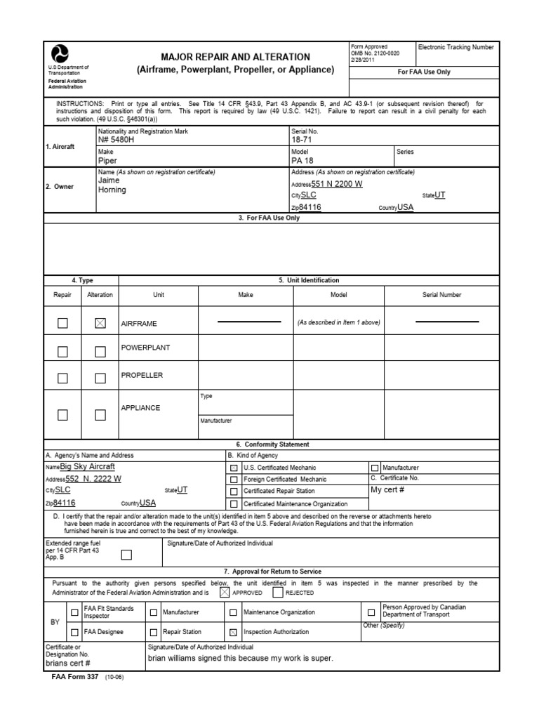 337 Faa 1 | PDF | Federal Aviation Administration | Transport 337 Faa 1 | PDF | Federal Aviation Administration | Transport