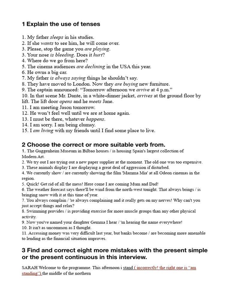 Present Simple and Continuous | PDF | Language Arts & Discipline