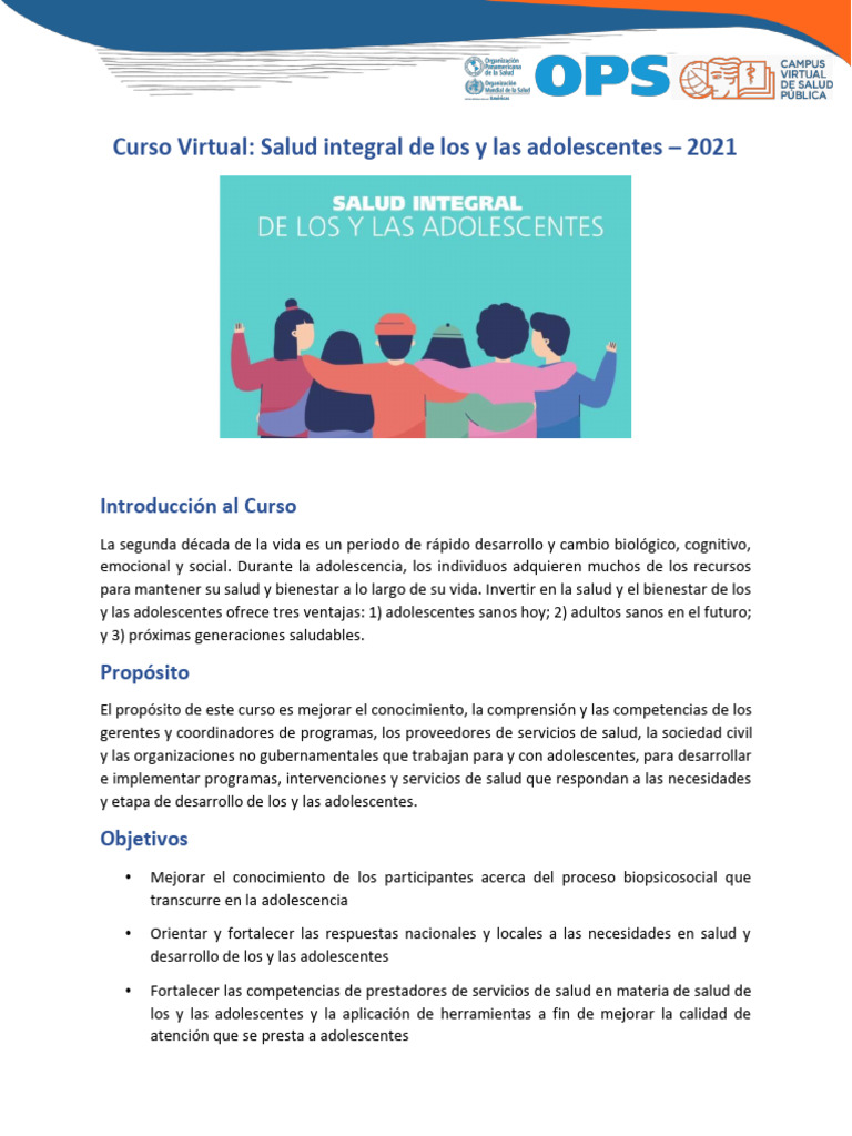 Programa Del Curso Salud Integral Adolescente 2021-09-14 | PDF | Adolescencia