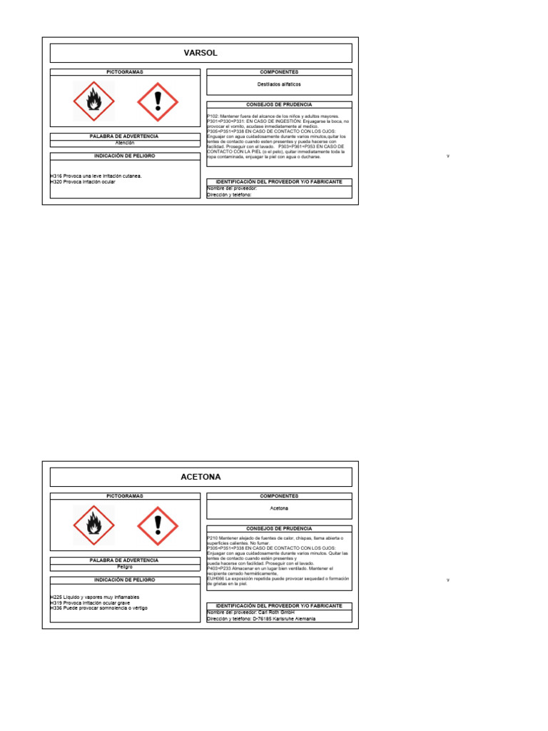 Etiquetas SGA FUGA | PDF | Química