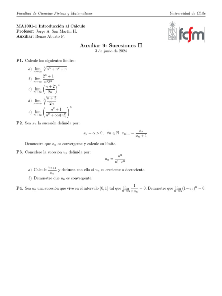 Auxiliar 9 Sucesiones II | PDF | Análisis complejo | Funciones y mapeos