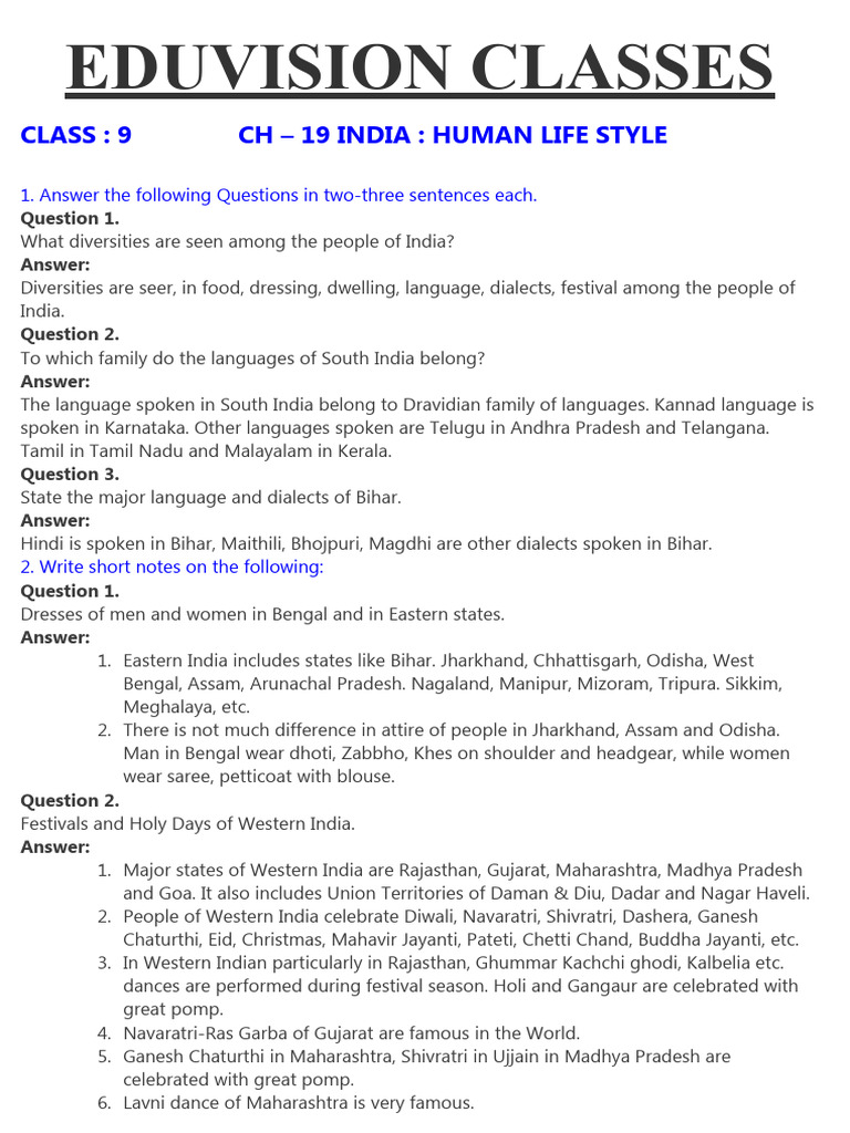 ch-19 India - Human Life Style Q&A | PDF | South Asia
