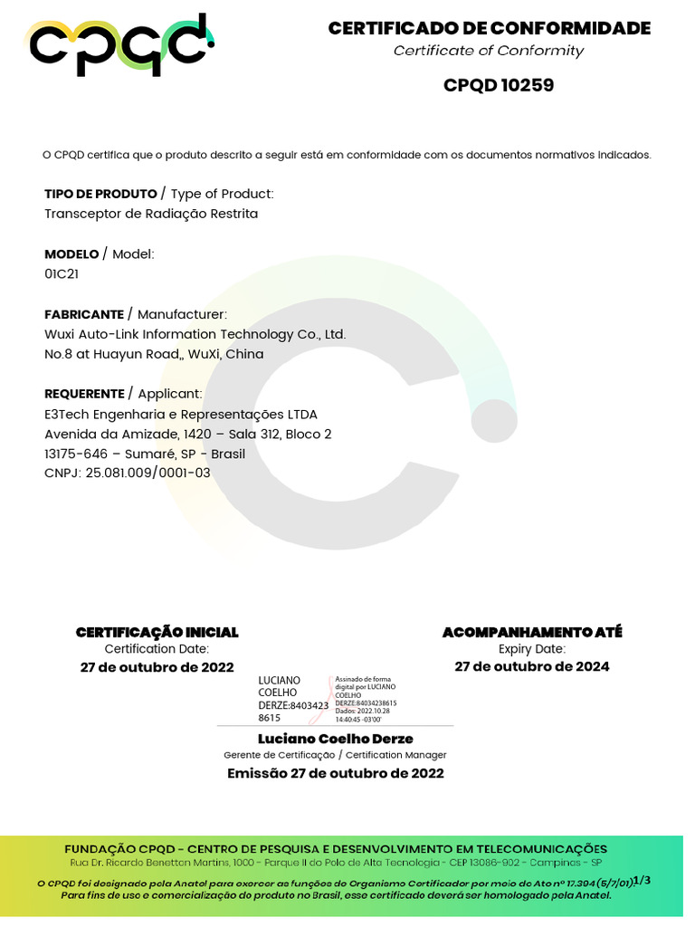 Certificação de Transceptor 01C21 da Wuxi | PDF | Tecnologia de rádio ...