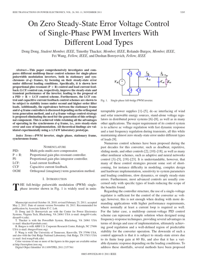 On Zero Steady State Error Voltage Contr | PDF | Power Inverter | Resonance