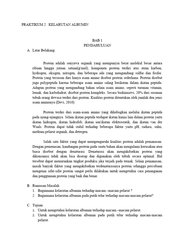 Laporan Praktikum Larutan Albumin | PDF