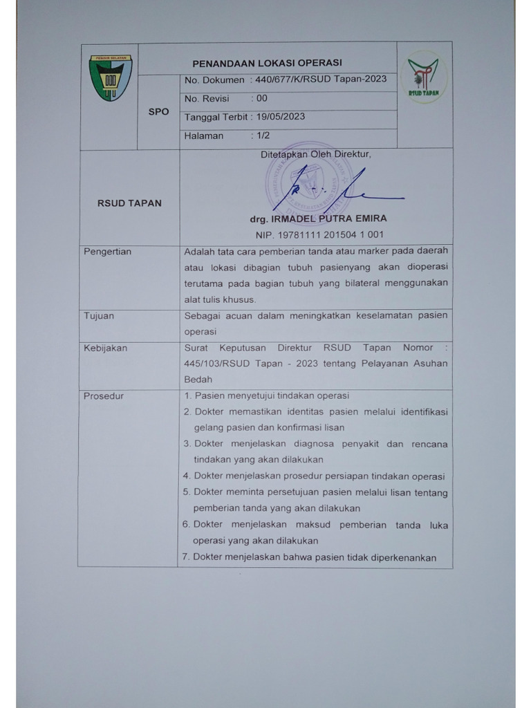 Spo Penandaan Lokasi Operasi | PDF