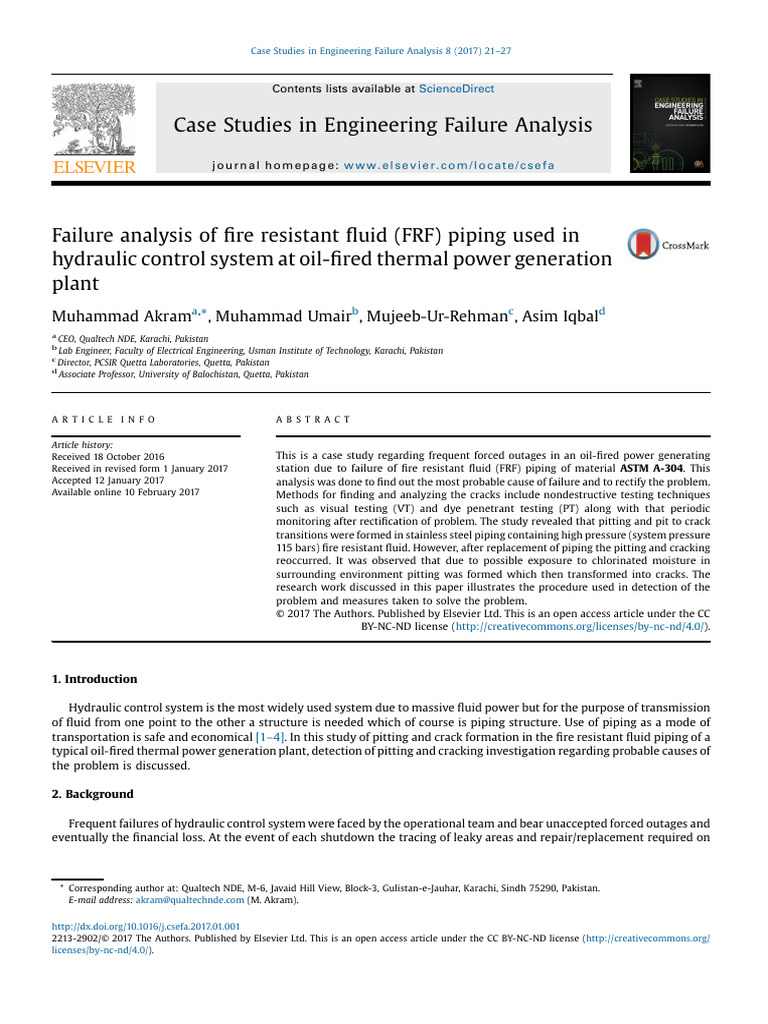 Failure Analysis of Fire Resistant Fluid FRF Piping 2017 Case Studies in E | PDF ...