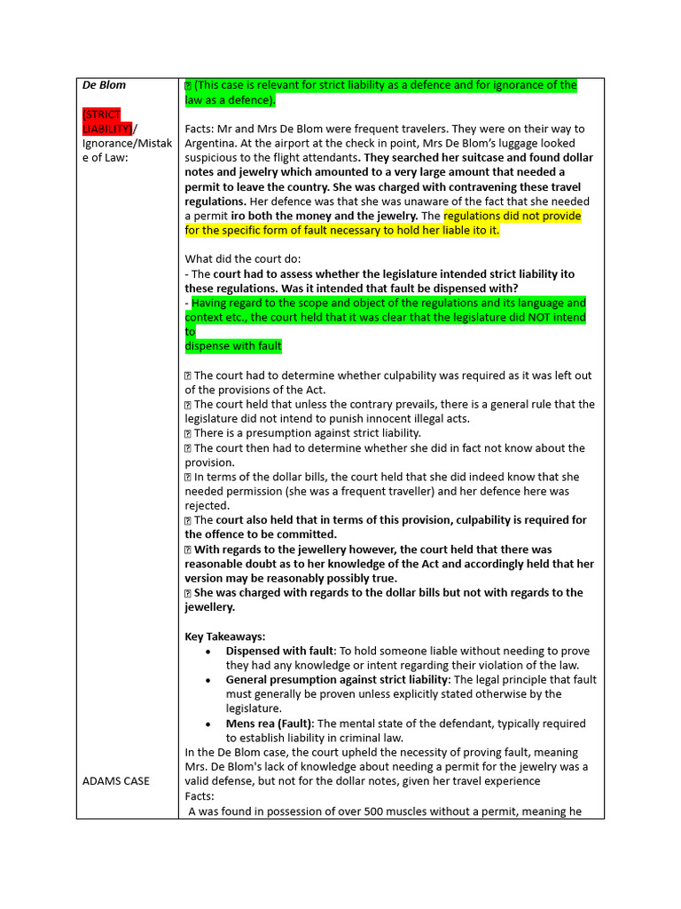 UNIT 7-8. PBL 410fault Cases | PDF | Intention (Criminal Law) | Recklessness (Law)