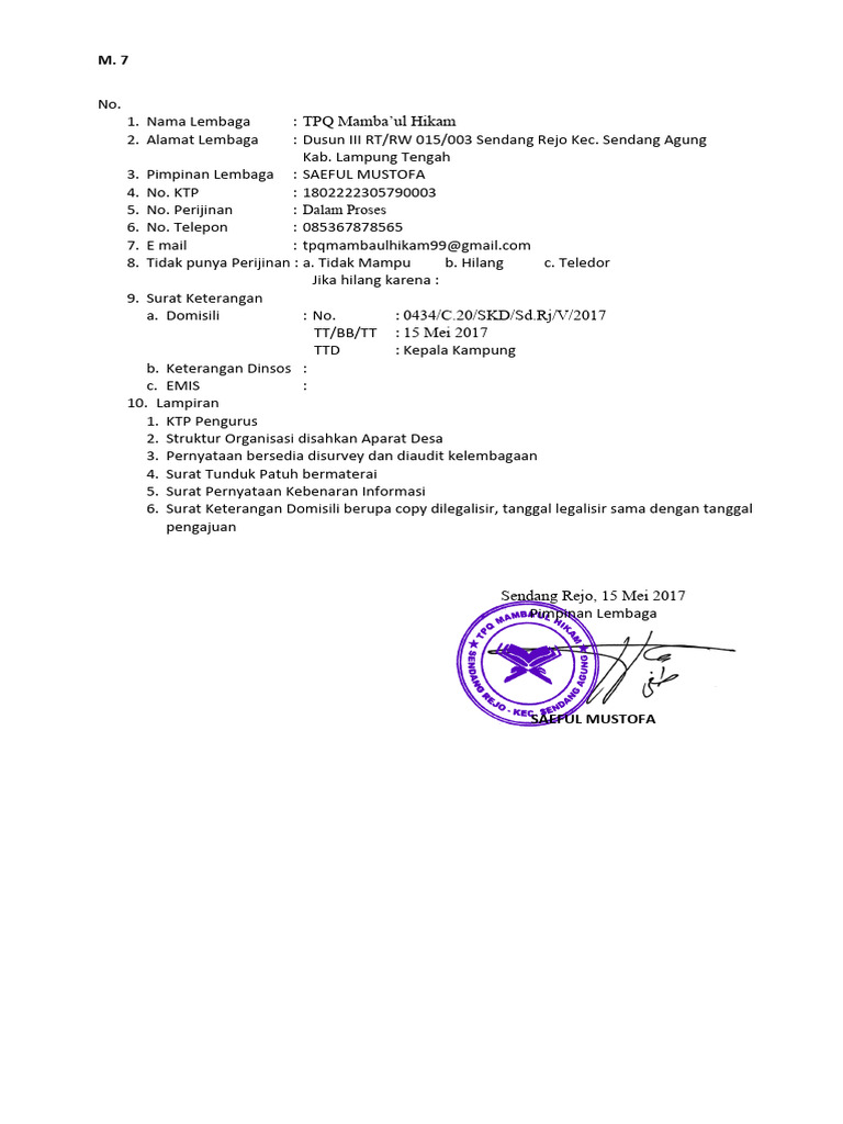 Form M7, M8, M9 Untuk Non Formal | PDF