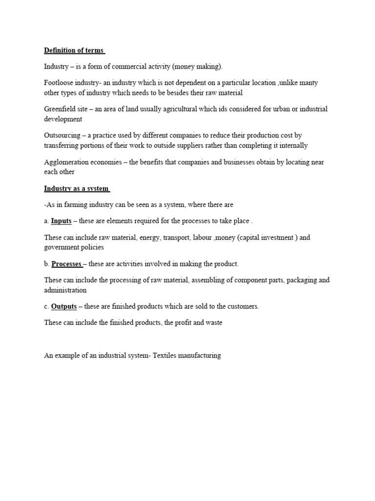 Industry Form 5 Notes | PDF | Factory | Labour Economics