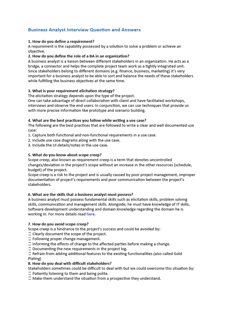 Business Analyst Interview Question and Answers | PDF | Scrum (Software Development) | Use Case