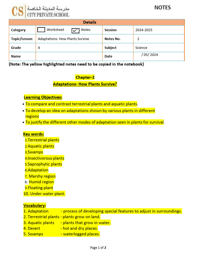 Chapter 2-Adaptations - How Plants Survive Notes | PDF | Leaf | Plants