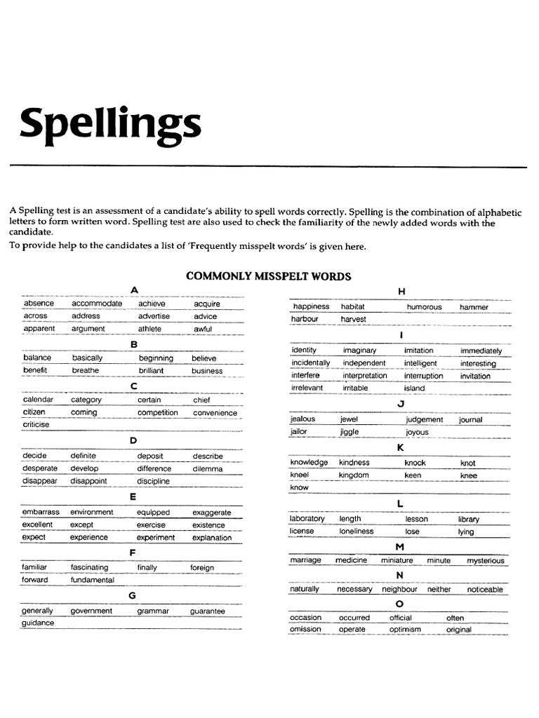 Choose The Correct Spelling - English Language - LearnKaro Classes | PDF