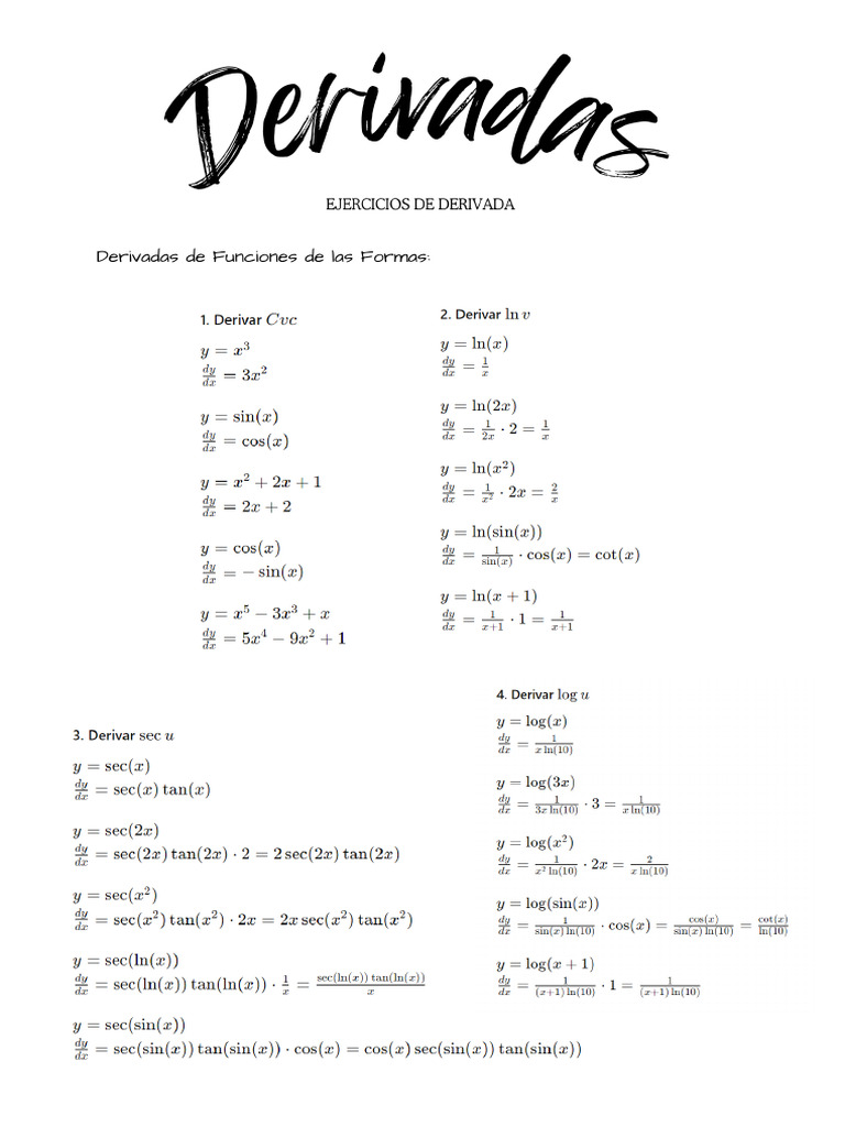 Ejercicios de Derivadas Matemáticas | PDF | Métodos y materiales de ...