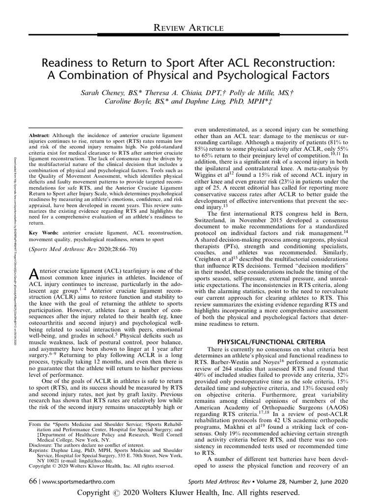 Readiness To Return To Sport After ACL Reconstruction A Combination of ...