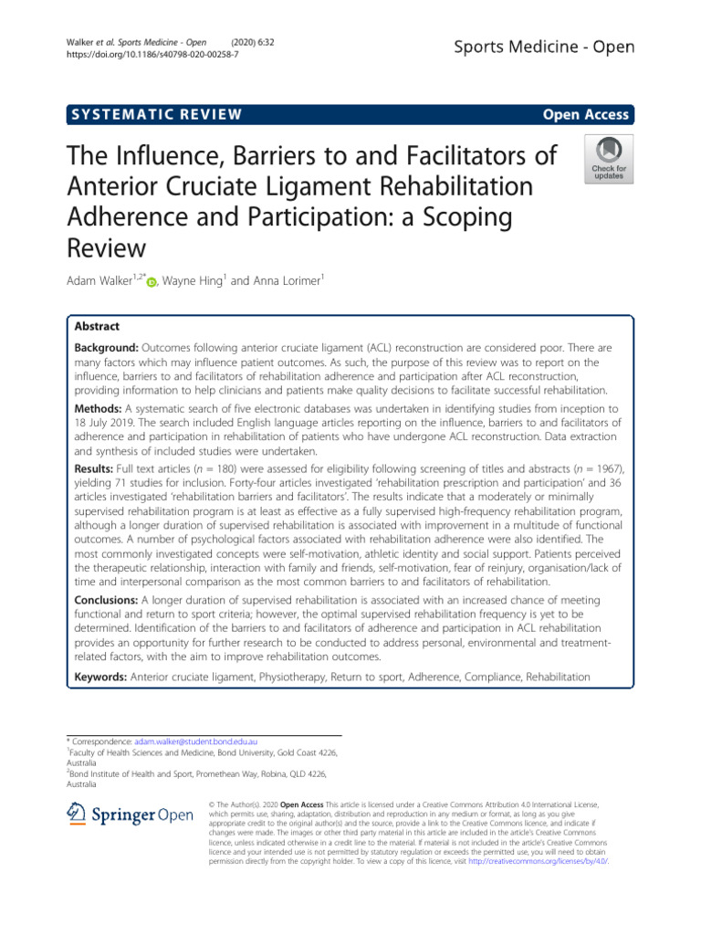 The Influence Barriers To And Facilitators Of Anterior Cruciate