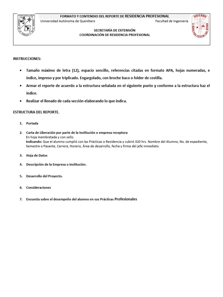 Formato y Contendio Del Reporte de Residencia Profesional | PDF