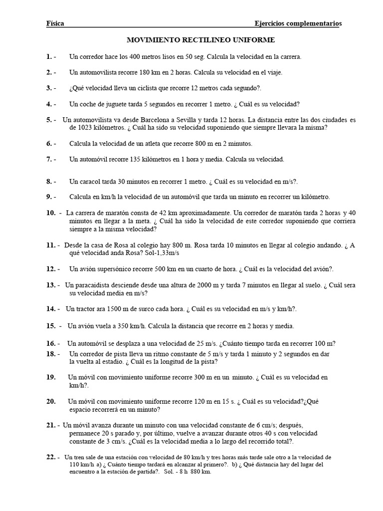 Ejercicios-Fisica Mru | PDF | Velocidad | Aceleración