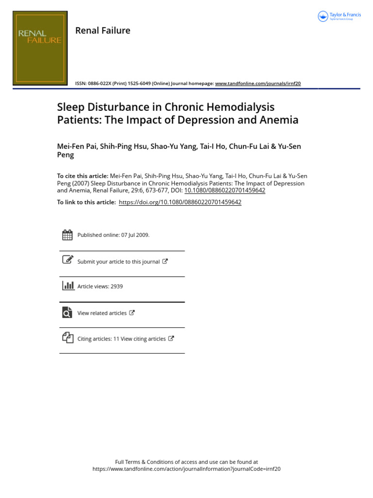 Sleep Disturbance in Chronic Hemodialysis Patients the Impact of ...